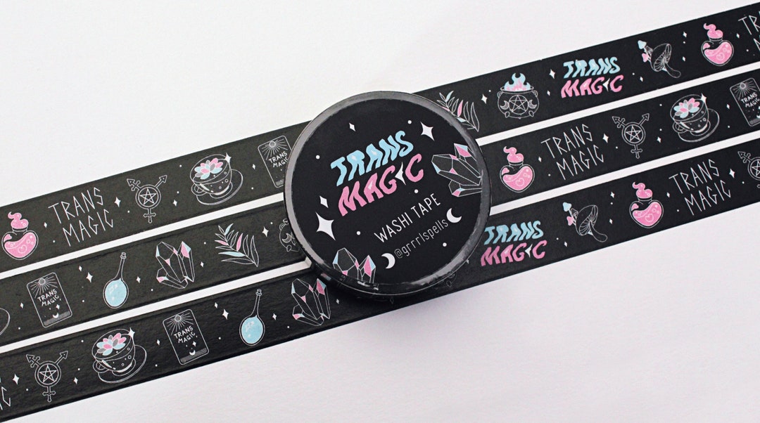 Trans Magic Washi Tape 15mm X 10m Witchy Spooky Gothic Witchcraft LGBTQ ...