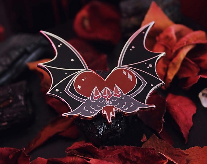 Vampire Bat Kiss Pin - Enamel Lapel Pin - Bat Blood Kissing Gothic ...