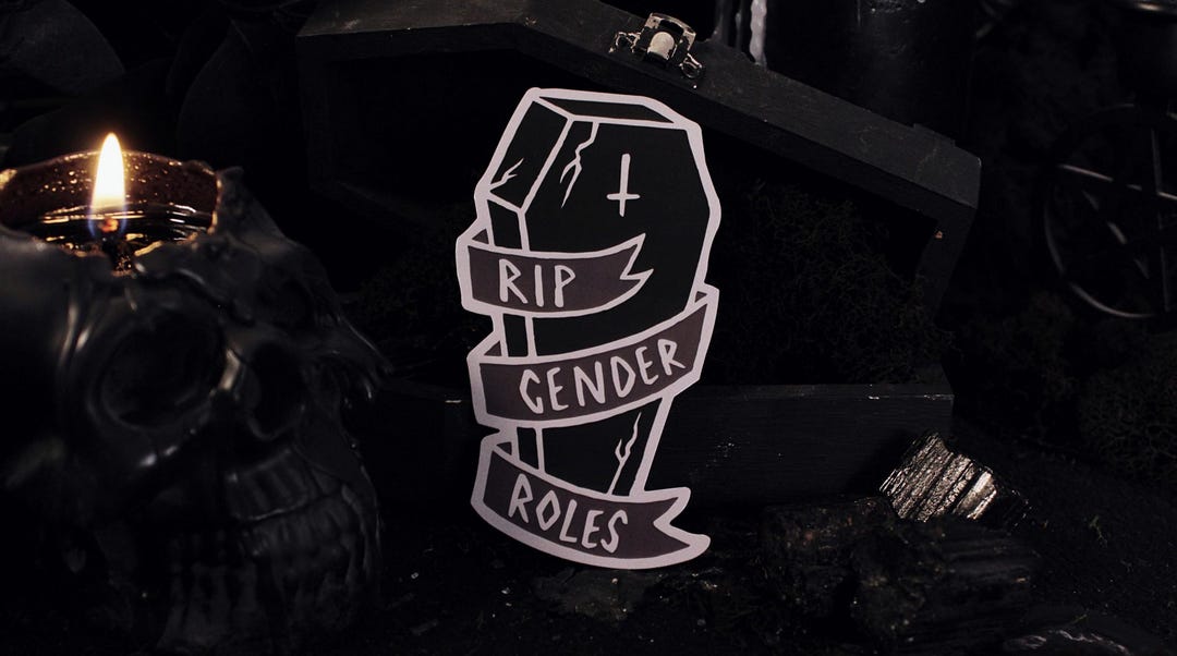 Rip Gender Roles Sticker - 4" Vinyl Sticker - Rest in Peace Coffin ...