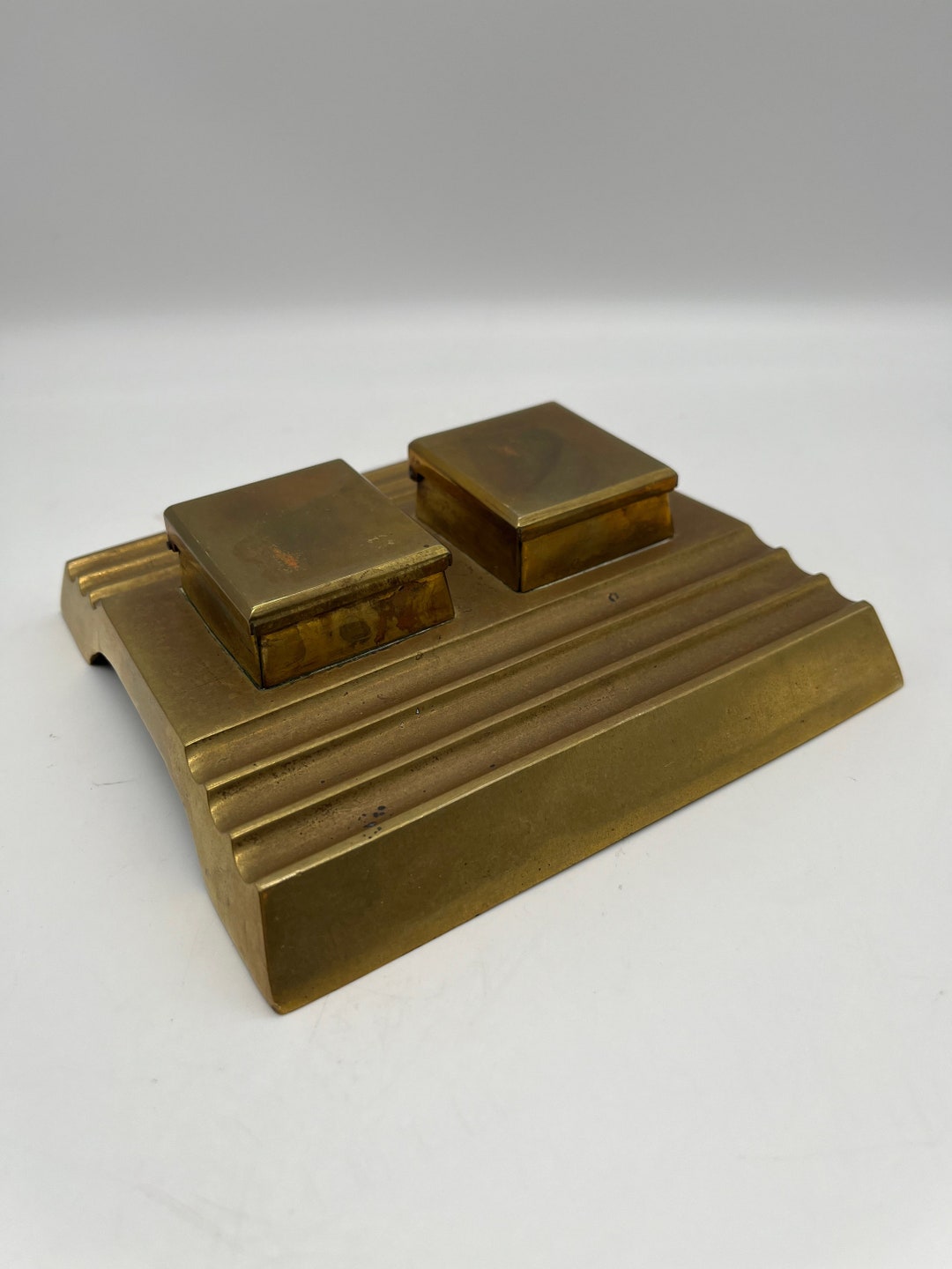 Rare Antique Art Deco Brass Double Ink Well - Etsy