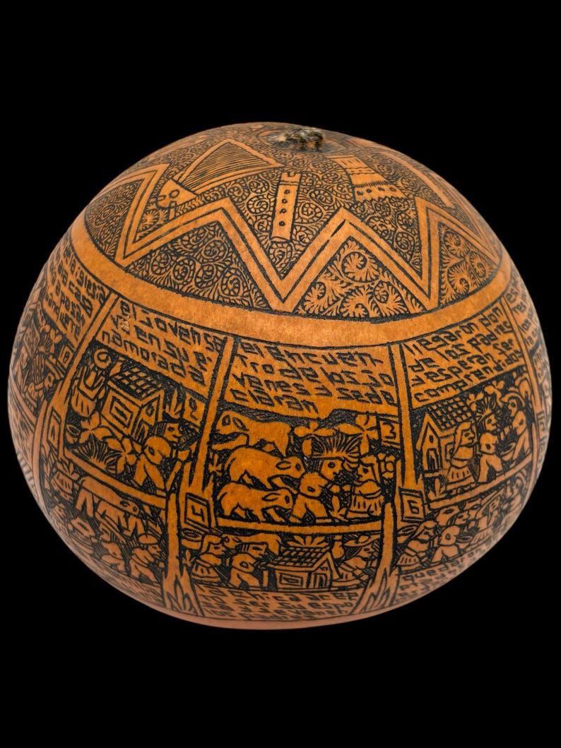 Handcarved Peruvian Gourd Artist Detailed Story - Etsy
