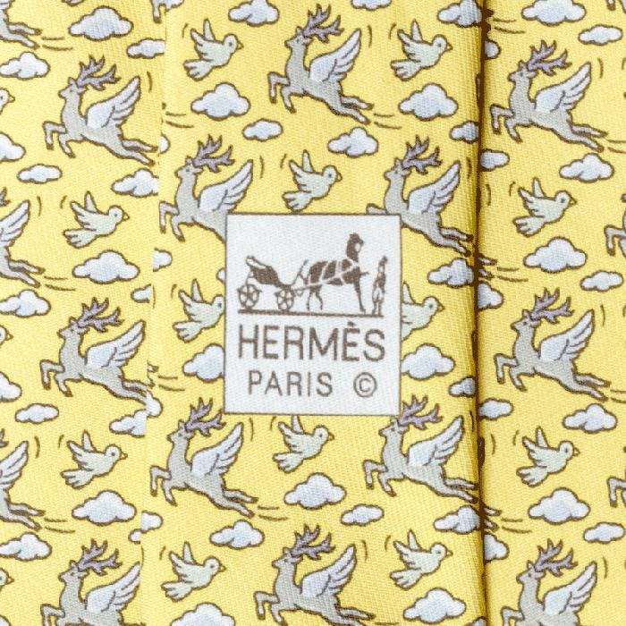 Hermes Men's Silk Tie Whimsical Flying Reindeer Pattern 5396 | Necktie ...