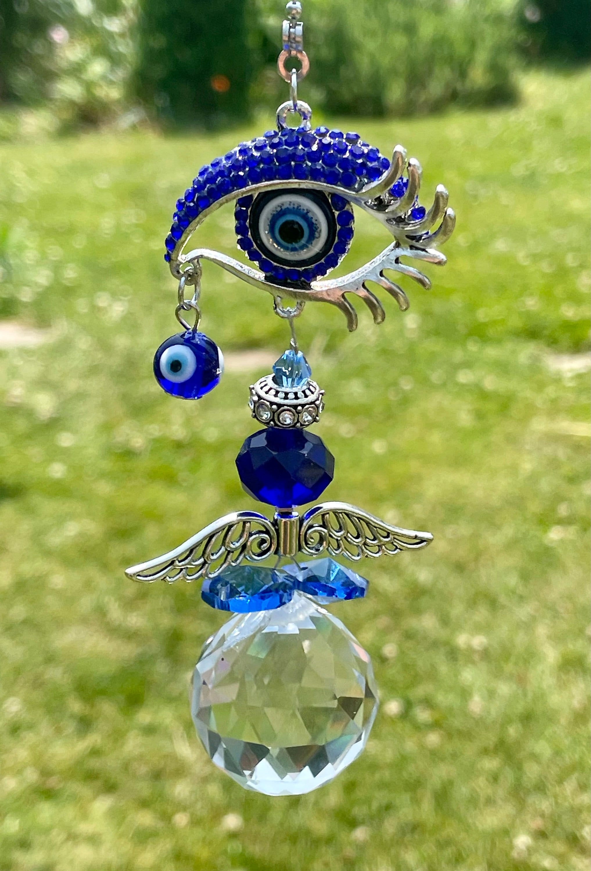 Hanging Blue Evil Eye Protection Crystal Suncatcher • Protection & Good ...
