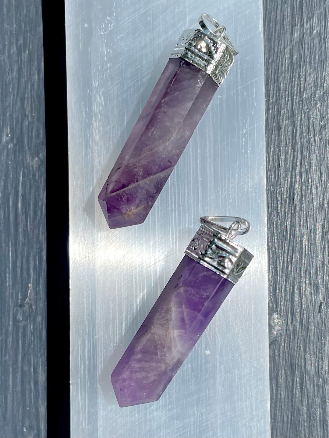 Amethyst Pencil Pendant With Silver Cap • Approximately 1 - 1.5 Inches ...