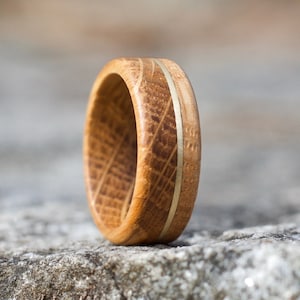 18k Gold Inlay Wood Ring, Wood Wedding Band, Whiskey Barrel Ring, Wood ...
