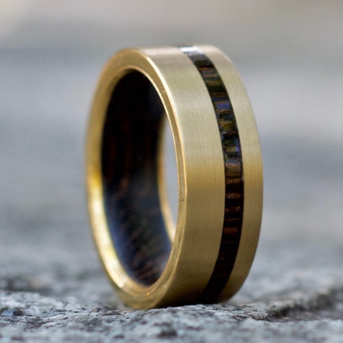 18k Gold Inlay Ring Wood Ring Wood Wedding Band Wooden - Etsy