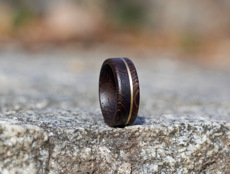 18k Gold Inlay Ring Wood Ring Wood Wedding Band Wooden | Etsy