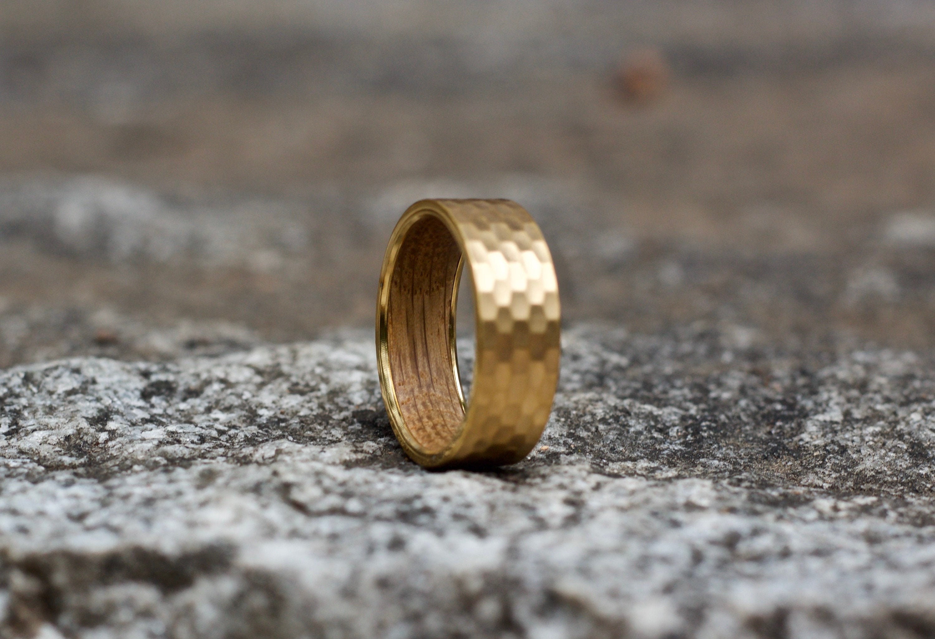Hammered Gold Wedding Band, Wood wedding band, Hammered Wedding Ring ... Hammered Gold Wedding Band, Wood wedding band, Hammered Wedding Ring ...