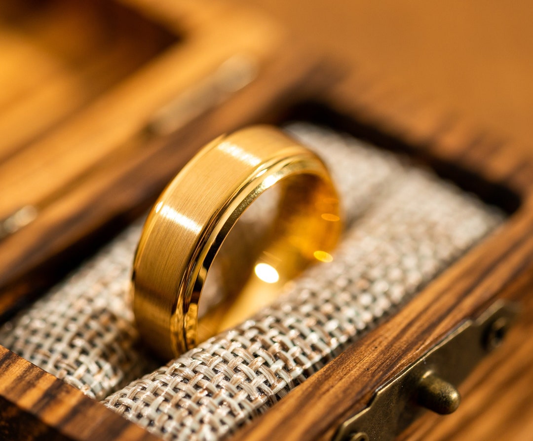 Gold Tungsten Wedding Band Brushed Gold Band Mens Wedding - Etsy