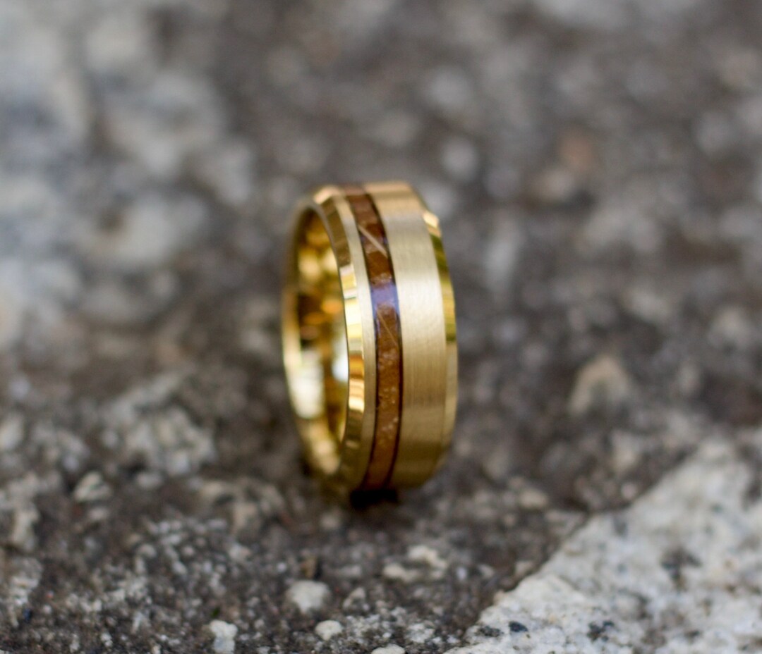 18k Gold Inlay Ring Wood Ring Wood Wedding Band Wooden - Etsy