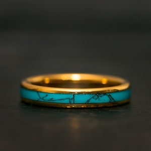 Womens Yellow Gold 18k Turquoise Ring, Gold Plated Turquoise Band for ...