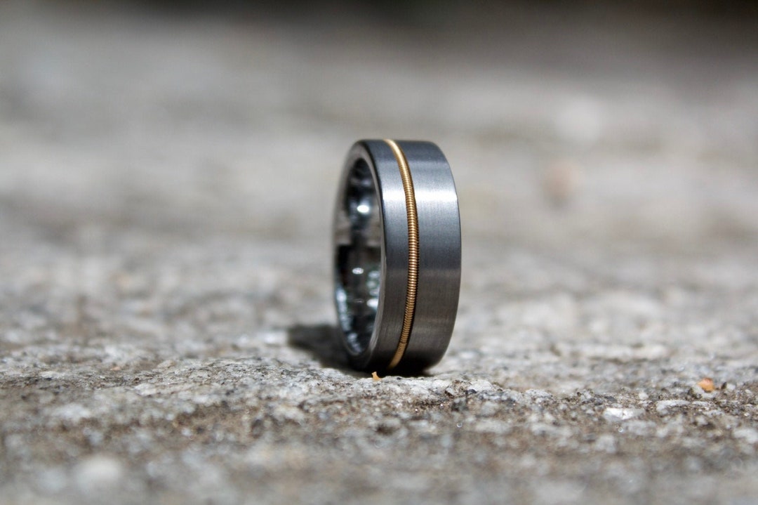 Guitar String Ring, Silver Tungsten Wedding Band, Mens Ring, Guitar ...