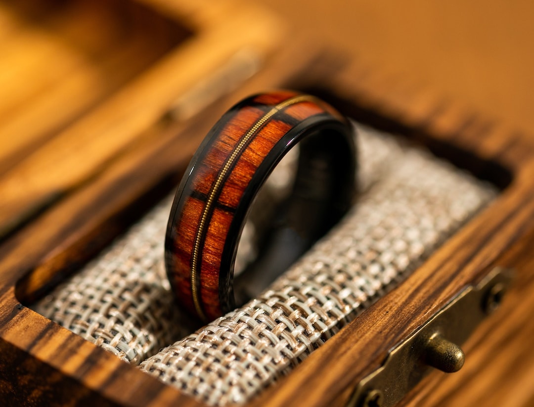 Wood Wedding Ring for Men With Guitar String Inlay, Rosewood Ring for ...