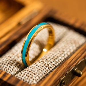 Womens Yellow Gold 18k Turquoise Ring, Gold Plated Turquoise Band for ...