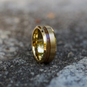 18k Gold Inlay Ring Wood Ring Wood Wedding Band Wooden - Etsy