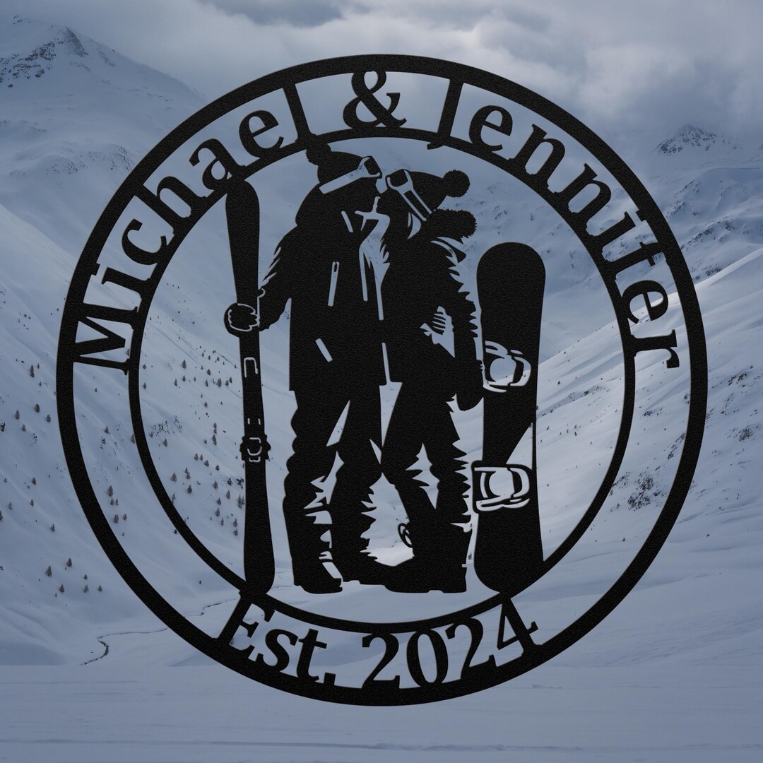 Custom Ski & Snowboard Personalized Wall Art, Couples Ski and Snowboard ...