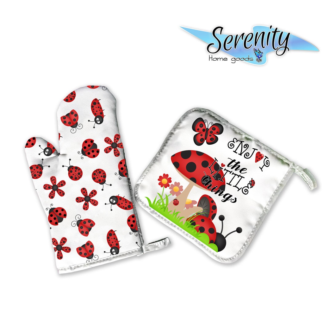 Ladybugs Decorative Kitchen Hot Plate Pot Holder Oven Mitt Set ...