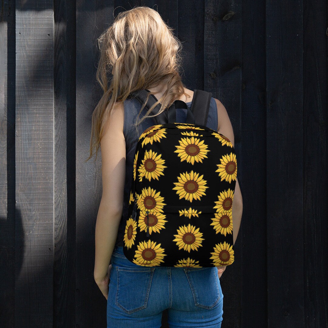 Sunflower Print With Black Background Backpack - Etsy