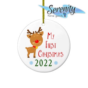 Christmas Ornaments My First Christmas Cute Rudolf Reindeer Snowflake ...