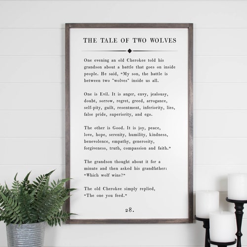 The Tale of Two Wolves / Book Page Sign / Book Page Wooden - Etsy