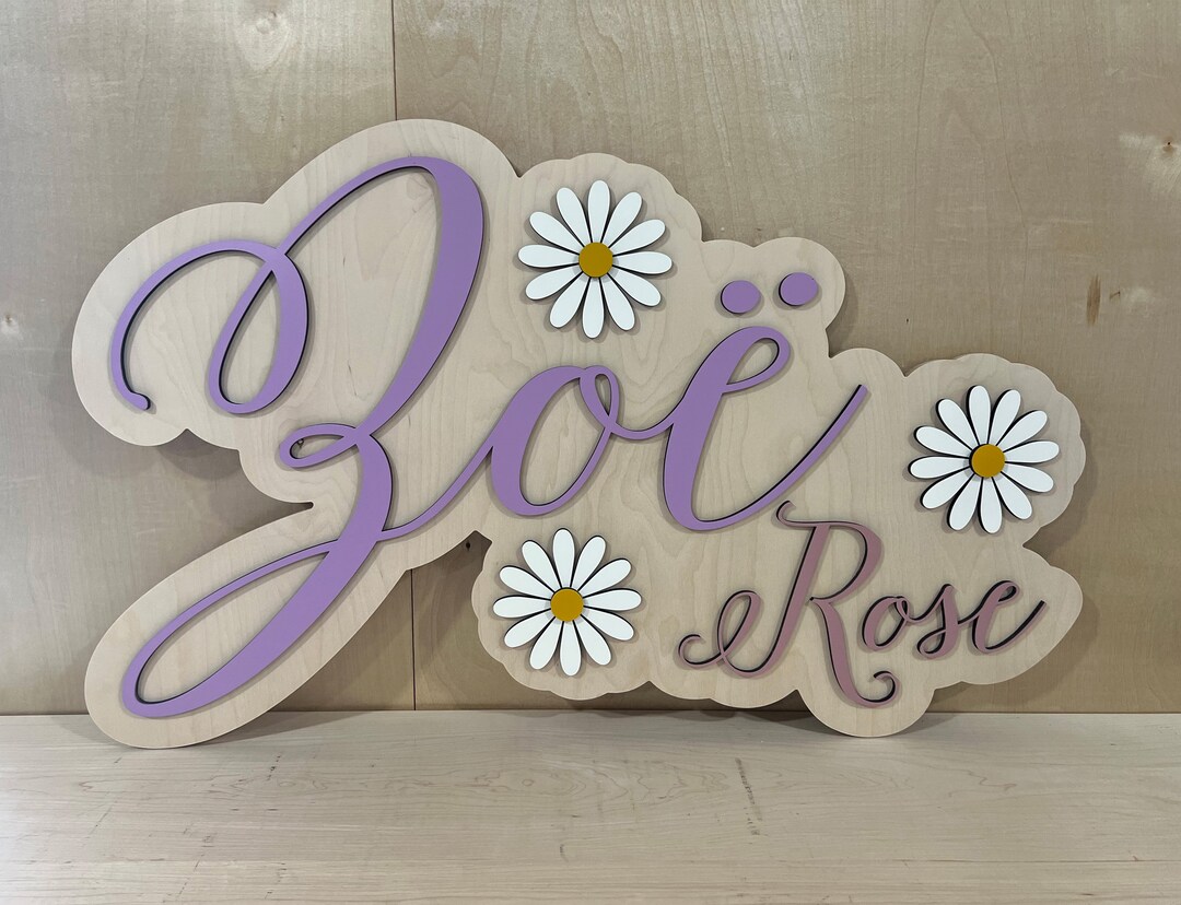 Flower Name Sign, Large Custom Wood Name Sign, Nursery Name Sign, Daisy ...