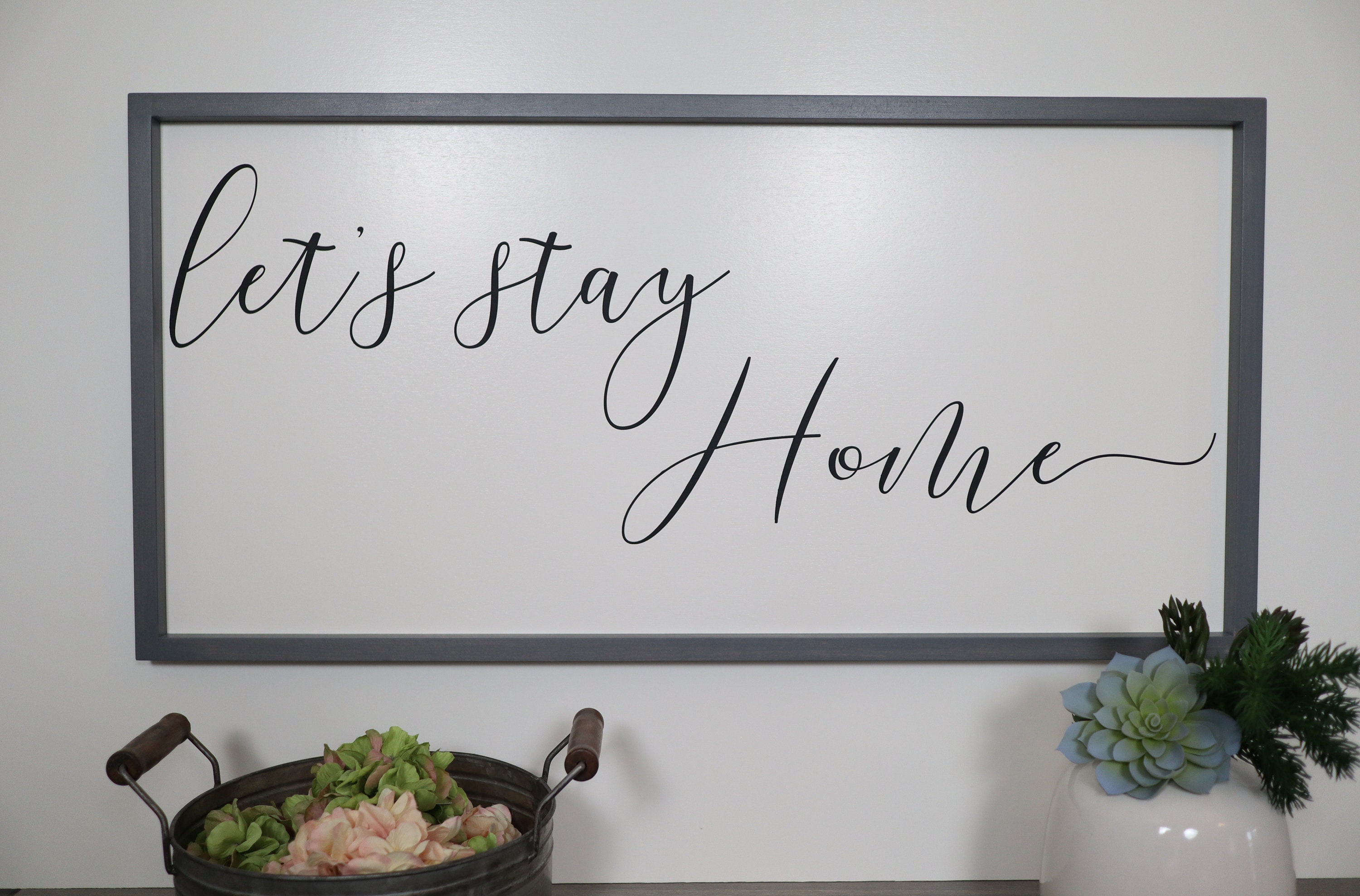 Let's Stay Home Sign Framed Wood Signs Living Room Wall | Etsy