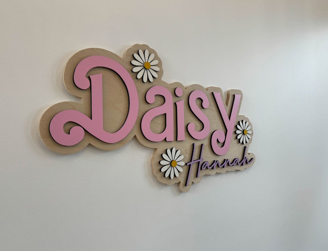 Flower Name Sign, Large Custom Wood Name Sign, Nursery Name Sign, Daisy ...