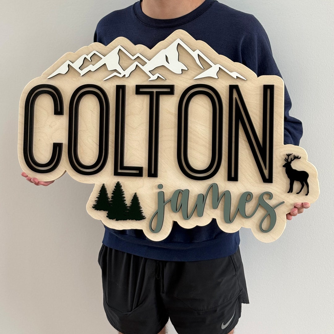 Mountains Name Sign, Large Wood Name Sign, Nursery Name Sign, Mountains ...