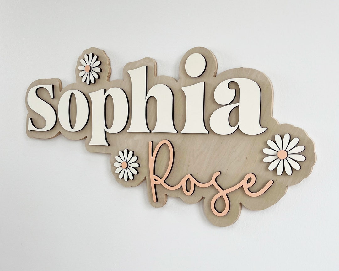 Flower Name Sign, Large Custom Wood Name Sign, Nursery Name Sign, Daisy ...