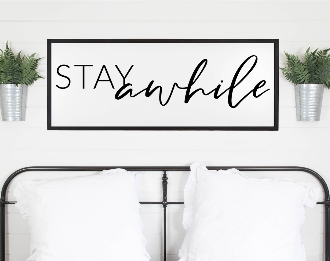 Stay Awhile Sign, Framed Wood Signs, Living Room Wall Decor, Living ...