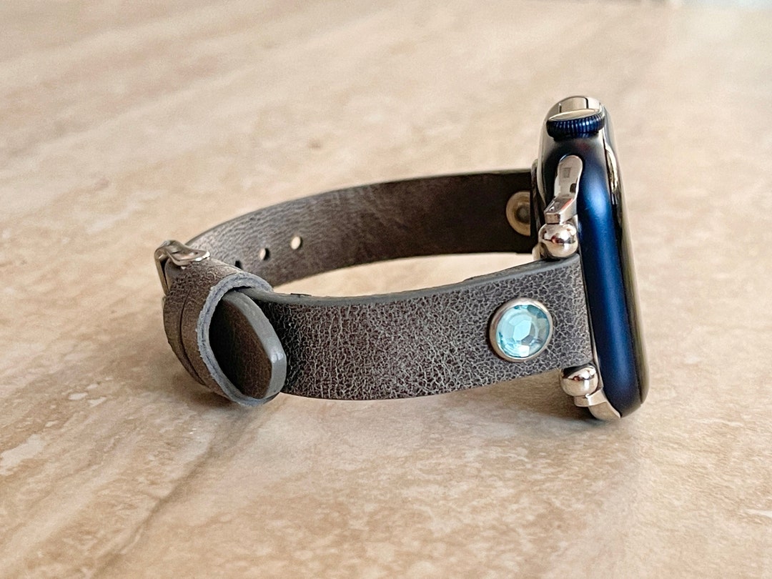 Schlankes graues Lederarmband, Beady Strap Apple Watch Band 38, 40, 41 ...