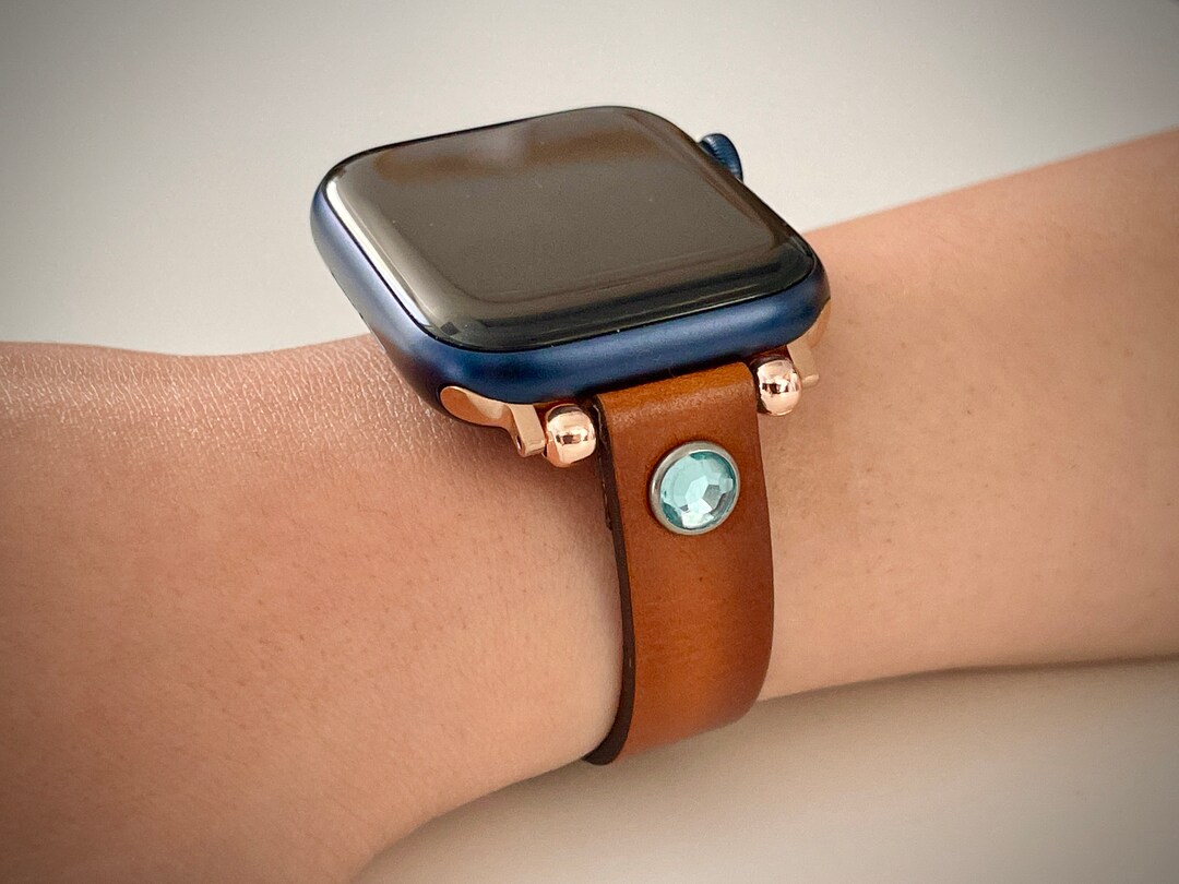 Slim Russet Leather Watch Band, Beady Strap Apple Watch Band 38, 40, 41 ...