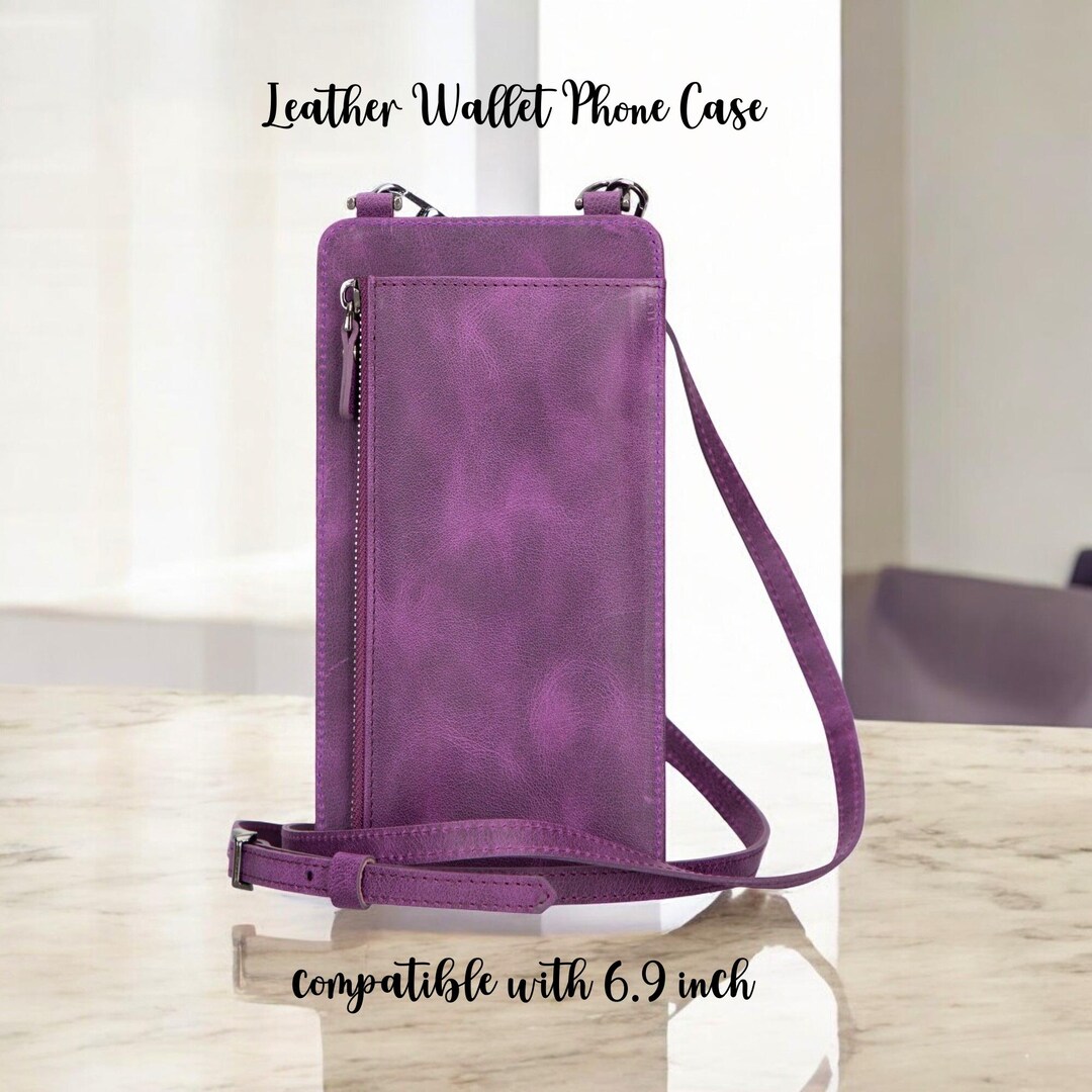 Personalized Leather Wallet Phone Case, Crossbody Bag for 6.9 Inch ...