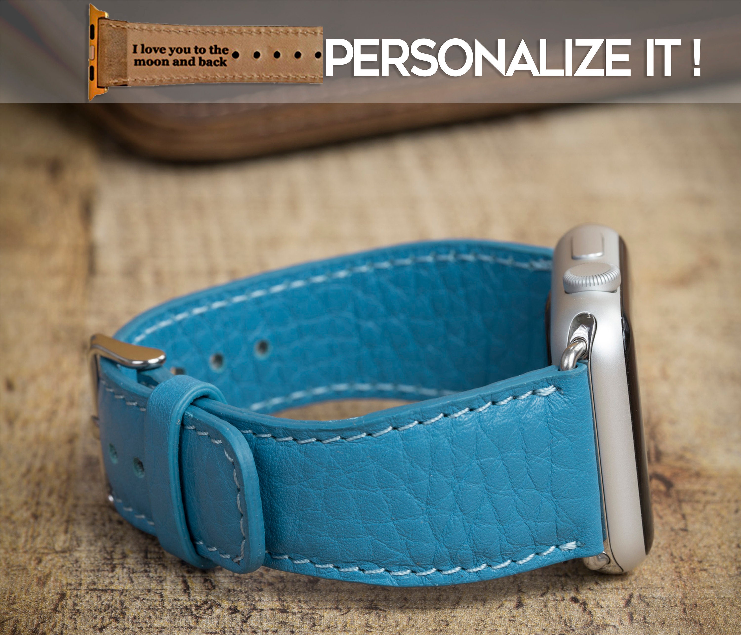 Grain Blue Turquoise Leather Watch Band Apple Watch Band | Etsy