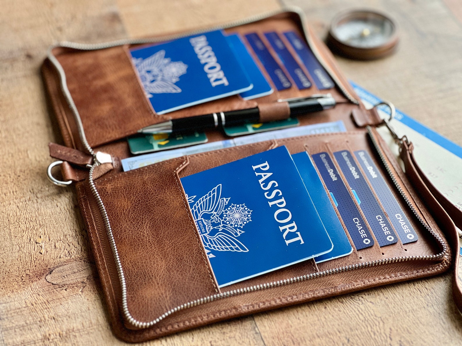 Custom Brown Leather Large Passport Cover Zipped Family - Etsy