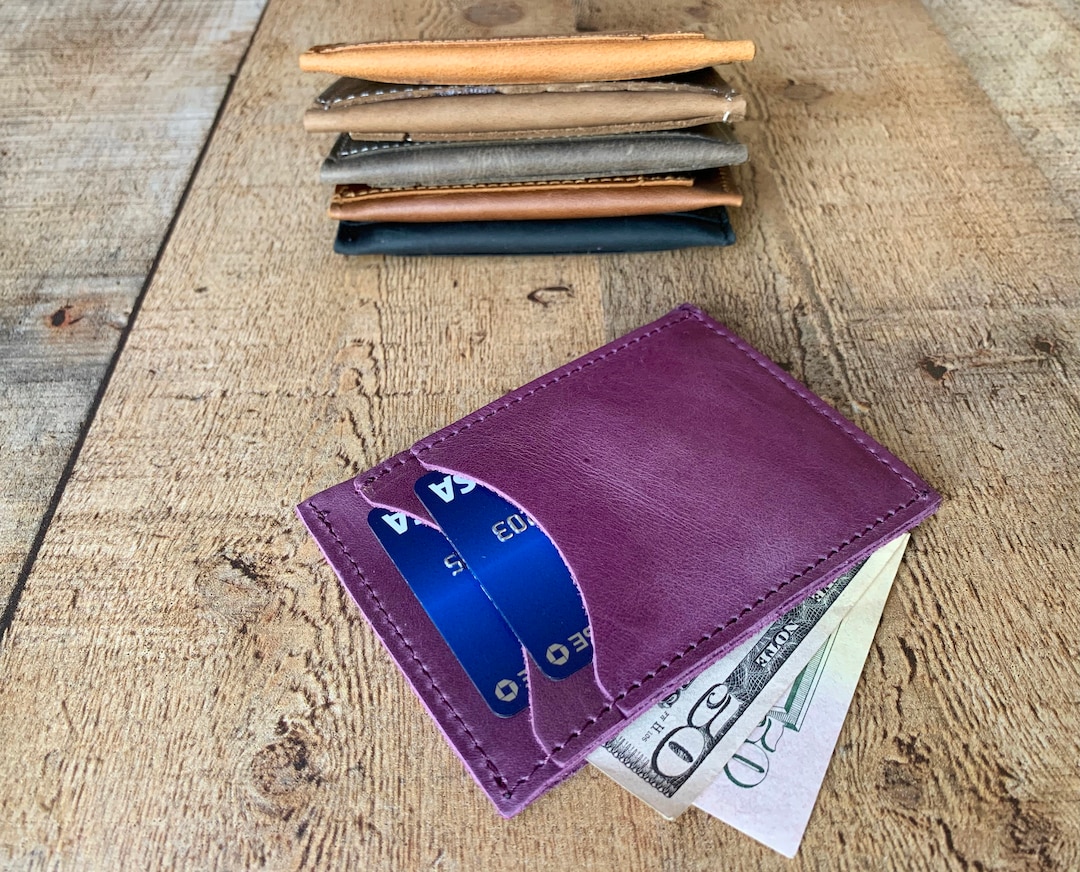 Antic Purple Leather Slim Card Holder, Credit Card Case, Slim Wallet ...