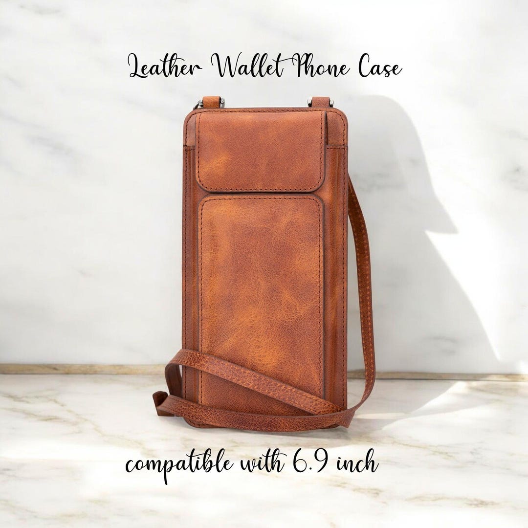 Personalized Leather Wallet Phone Case, Crossbody Bag for 6.9 Inch ...