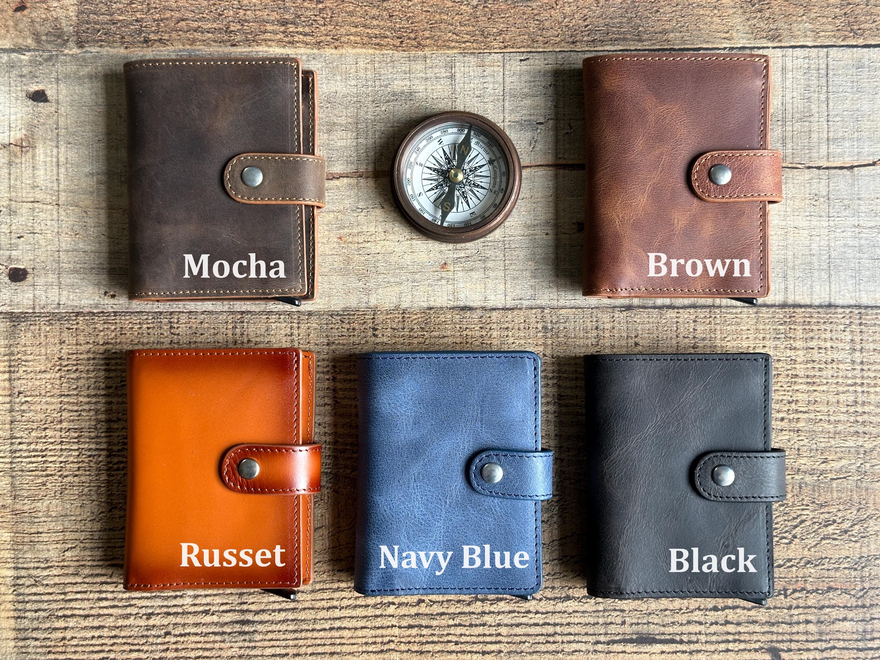 Custom Leather Wallet With Card Eject Feature, Personalized Minimalist ...