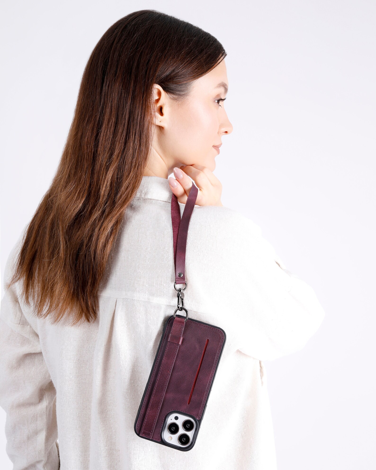 Custom Leather iPhone Grip Holder Case. iPhone 15, 14, 13, 12 11, X, XS ...