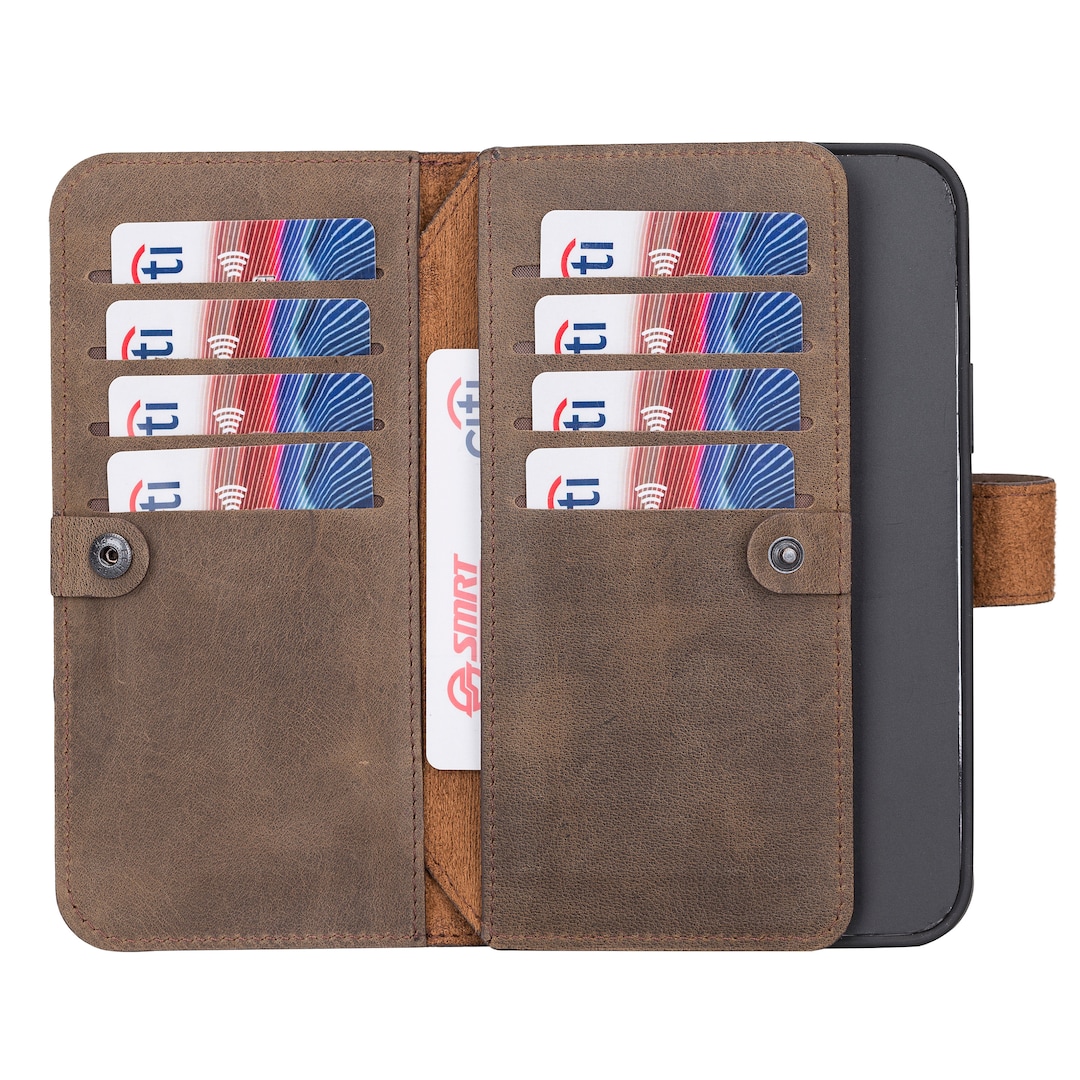 Mocha Leather iPhone Wallet 17, 16, 15, 14, 13, 12, 11, X, XS, XR, 8, 7 ...