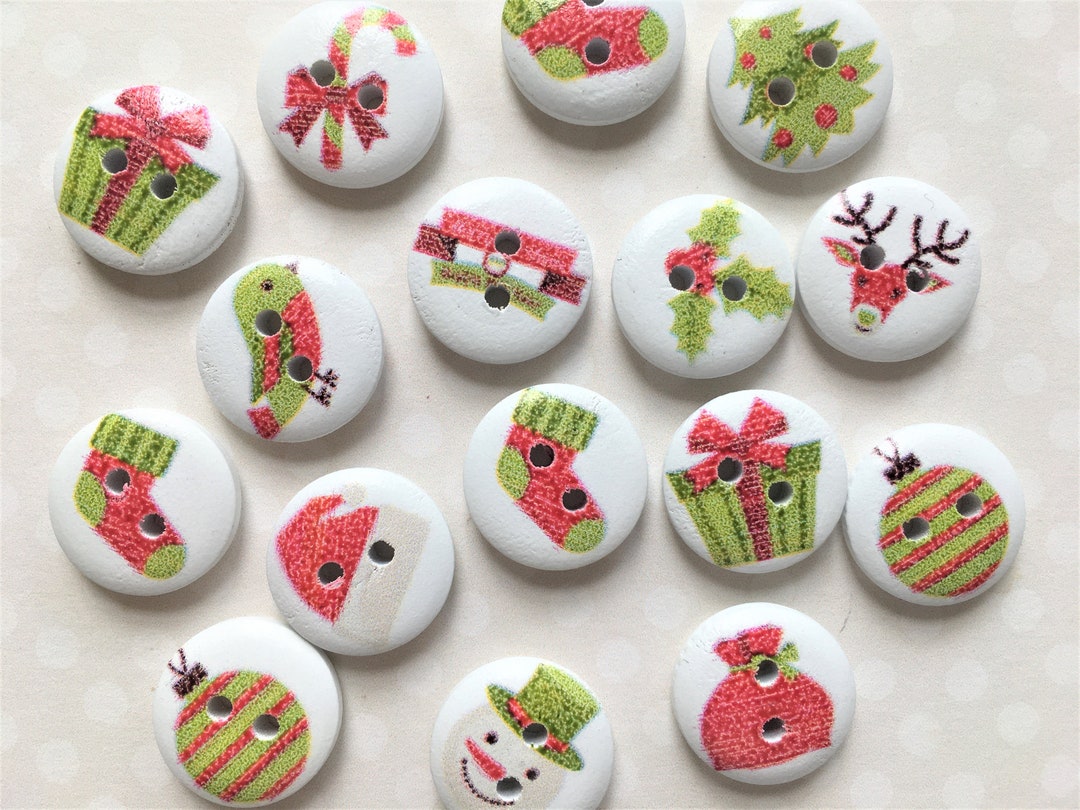 15 Mm CHRISTMAS/SANTA BUTTONS X 10 Round Wooden Christmas - Etsy