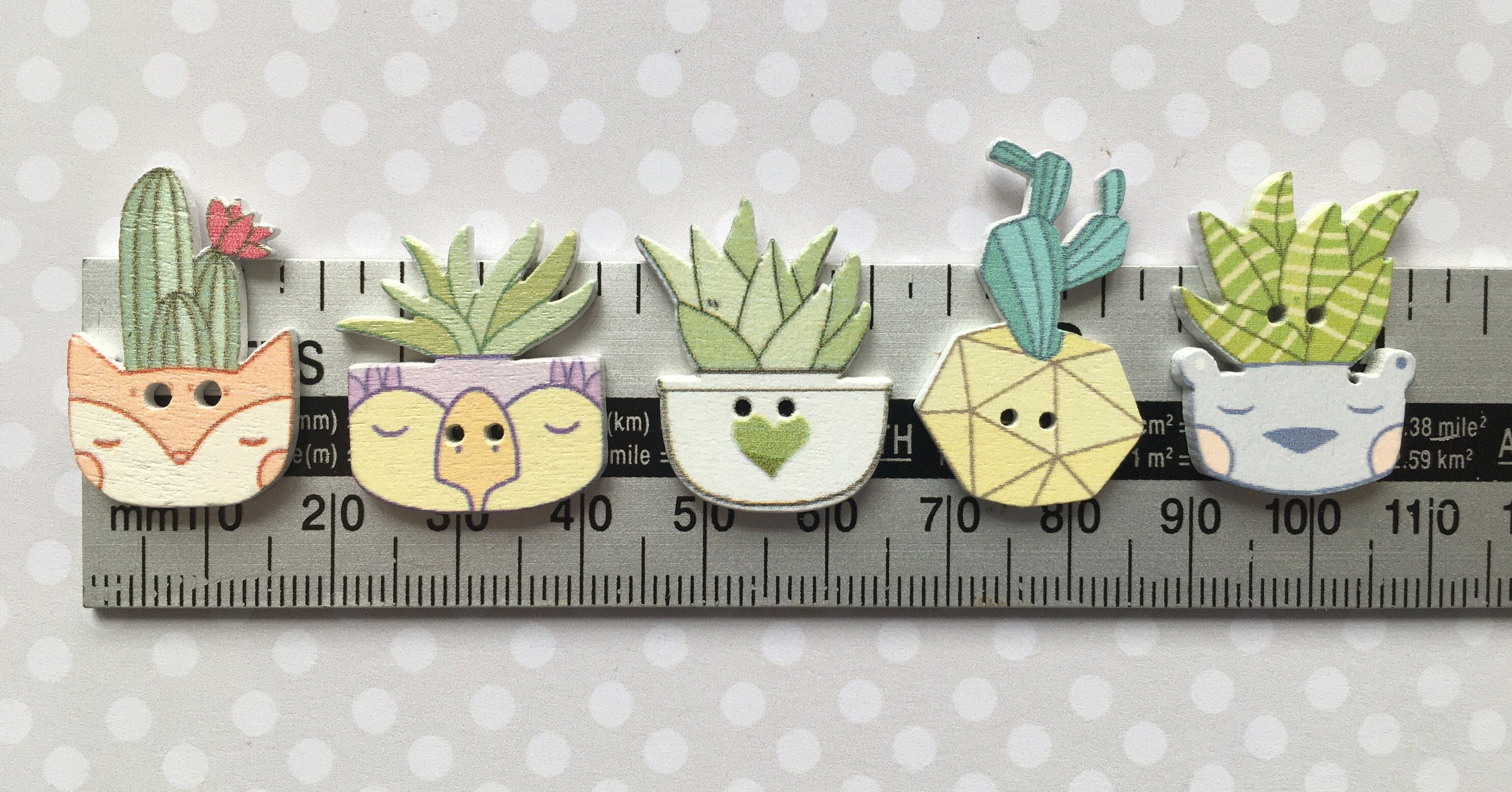 CACTI WOODEN BUTTONS X 10 Cute Cacti Wooden Buttons Cacti | Etsy