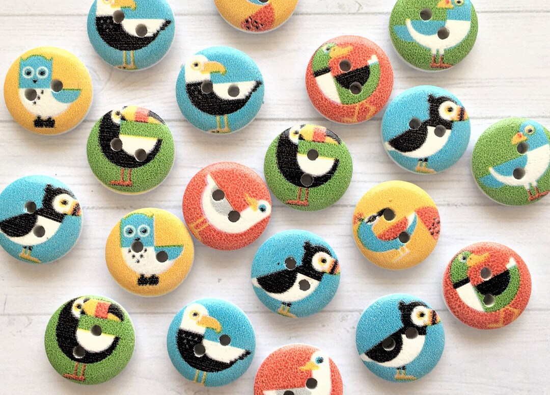 Wooden Coastal Bird Print Buttons 15mm (pack of 10) - Etsy