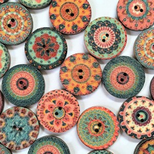 ETHNIC WOODEN BUTTONS 20 Mm/15mm X 10, Beautiful Bohemian Style Wooden ...