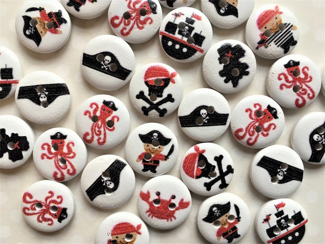 15 Mm PIRATE BUTTONS X10, Fun Little Pirate Buttons, Children's Buttons ...
