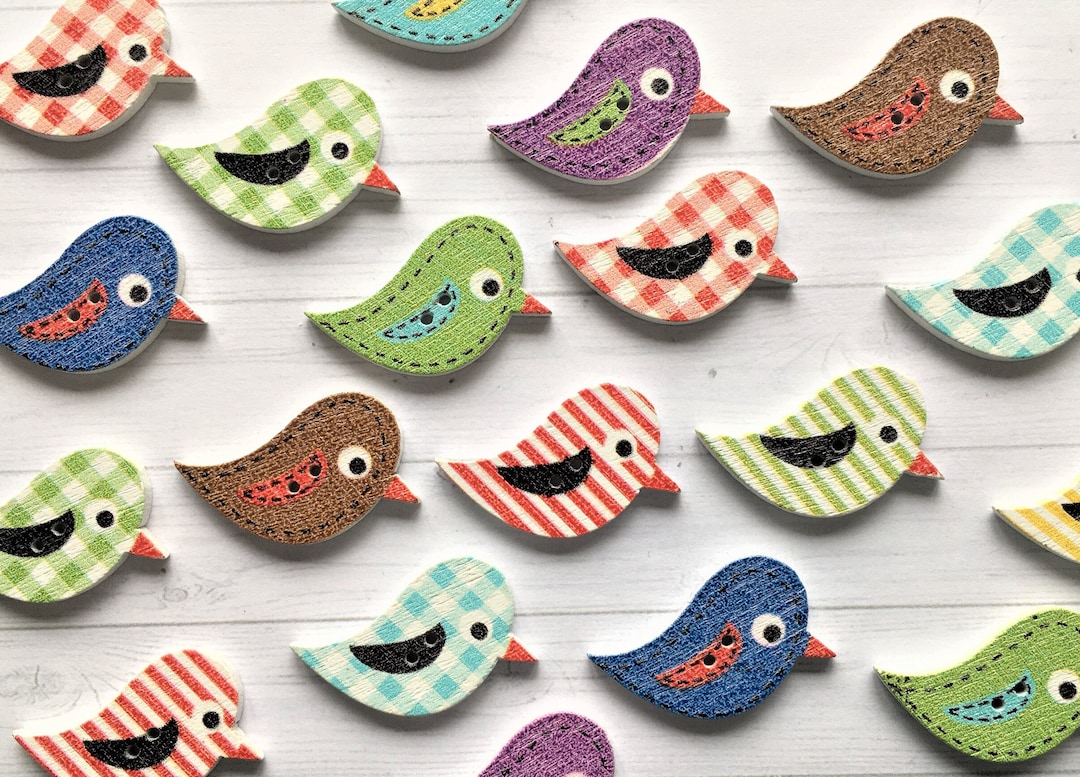 25mm BIRD BUTTONS X 10, Cute Wooden Bird Buttons, Little Bird Buttons ...