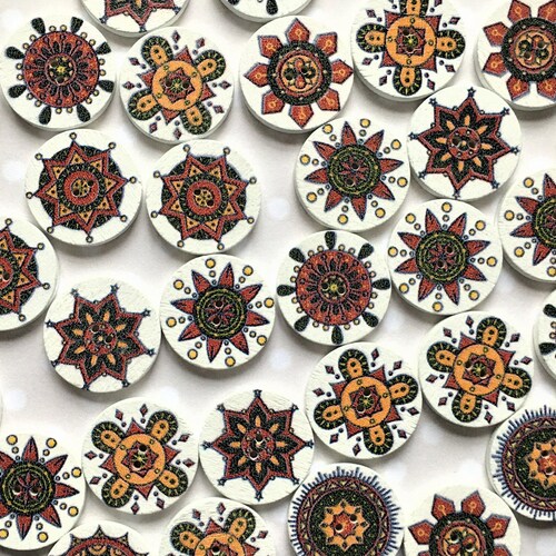 ETHNIC WOODEN BUTTONS 20 Mm/15mm X 10 Beautiful Bohemian - Etsy UK