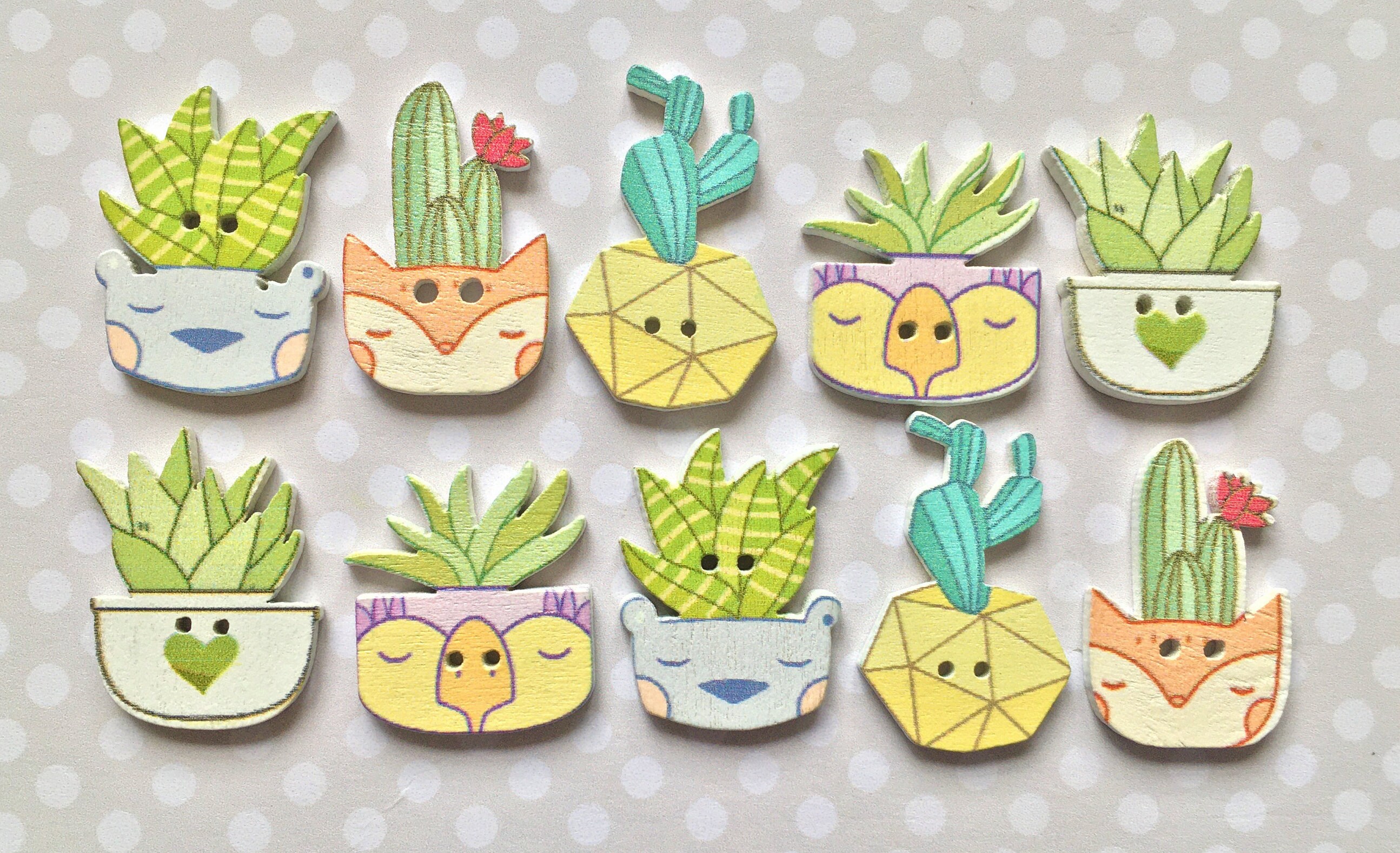CACTI WOODEN BUTTONS X 10 Cute Cacti Wooden Buttons Cacti - Etsy