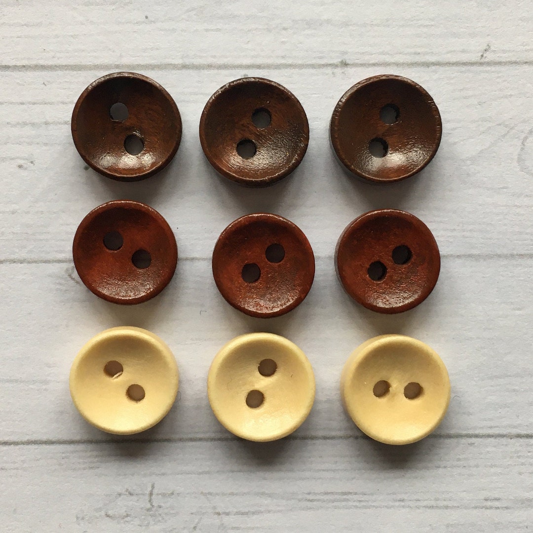 10 Mm SMALL ROUND WOODEN Buttons X 10, Chestnut/dark Tan/natural Round ...