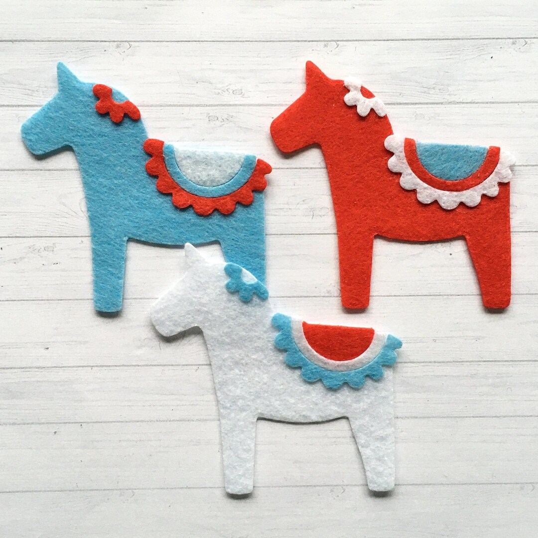 3 X FELT DIE CUT Dala Horses, Nordic Style Horse Die Cuts, Christmas ...